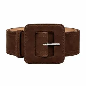 BELTBE Suede Square Buckle Belt - Brown
