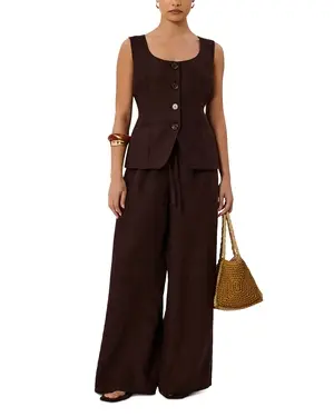 Whistles Petites Wide Leg Linen Trousers