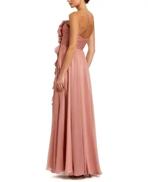 Mac Duggal Strapless Chiffon Gown With Oversized 3d Flower Applique
