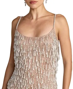 Mac Duggal Embellished Fringe Mini Dress