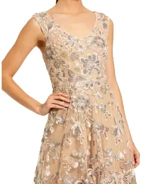 Mac Duggal Sleeveless V-neck Gown With Floral Embroidery