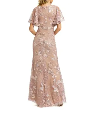 Mac Duggal Embellished Lace Butterfly Sleeve Gown