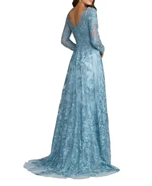 Mac Duggal Embellished Illusion Long Sleeve Gown - French Blue