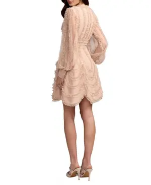Mac Duggal Ruffled V-neck Long Sleeve Mini Dress