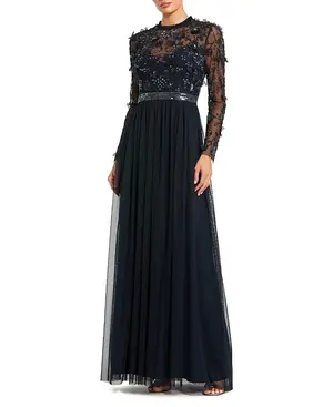 Mac Duggal Embellished Illusion High Neck Gown - Midnight