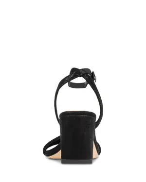 DONALD PLINER Leather Ankle Strap Block Heel Sandals