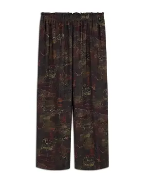 Emporio Armani Cupro Printed Twill Motif Trousers - Brown