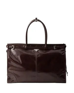 Prada Prada Bonnie Leather Tote Bag Dark Brown