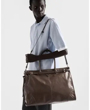 Prada Bonnie Leather Tote Bag - Grey