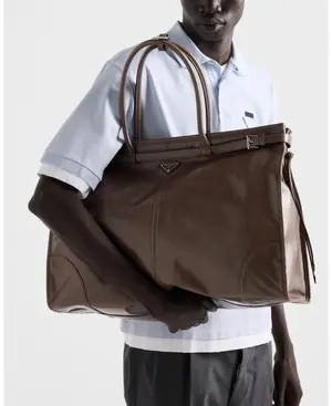 Prada Bonnie Leather Tote Bag - Grey