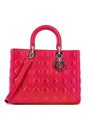 Dior Lady Bag Cannage Quilt Lambskin Large Tote Bag - Pink