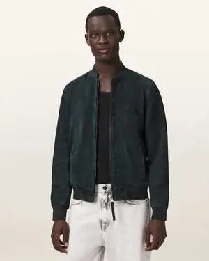 ALLSAINTS Morton Relaxed Fit Suede Bomber Jacket - Blue