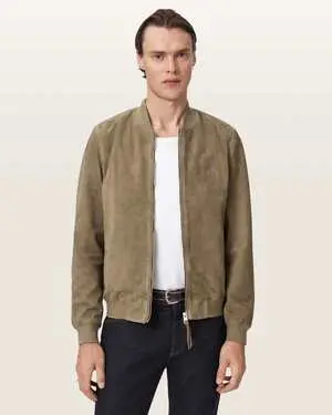 ALLSAINTS Morton Relaxed Fit Suede Bomber Jacket - Green