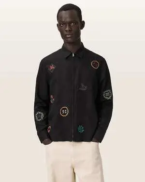 ALLSAINTS Laurel Long Sleeve Embroidered Zip Up Shirt