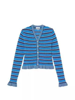 GANNI Striped Pointelle-knit Cardigan