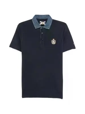 JOHNNY LAMBS Avvocato Denim-collar Crest-patch Polo Shirt - Blue