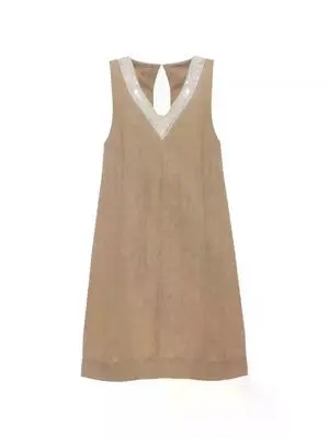 120% Lino Sequin-embellished V-neck Mini Dress - Neutrals