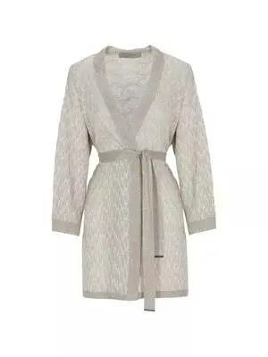 D.exterior Metallic Thread Belted Cardigan