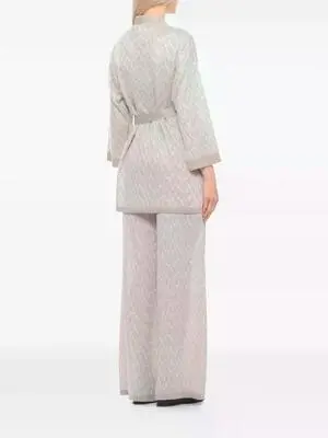 D.exterior Metallic Thread Belted Cardigan