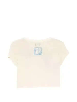 YANYAN Ecru Floral Embroidery Crew Neck Short Sleeve T-shirt
