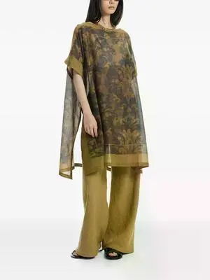INTO THE EAST Damask Print Button Detail Top