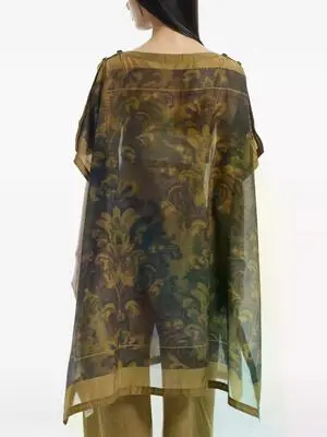 INTO THE EAST Damask Print Button Detail Top