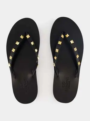 Valentino Garavani Rockstud Leather Flip-flops - Black