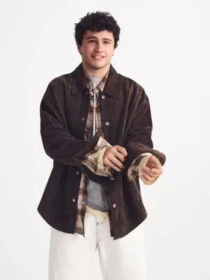 AMI Paris Chocolate Suede Leather Overshirt