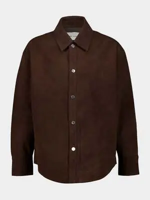 AMI Paris Chocolate Suede Leather Overshirt