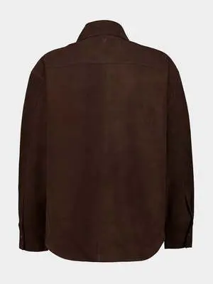AMI Paris Chocolate Suede Leather Overshirt
