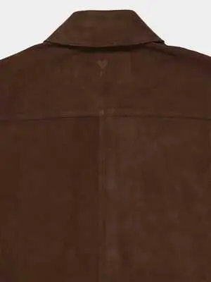 AMI Paris Chocolate Suede Leather Overshirt