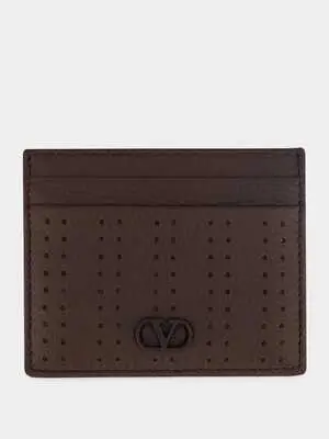Valentino Garavani Dark Perforated Leather Card Holder - Brown