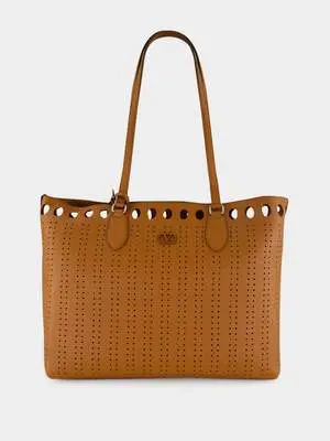 Valentino Garavani Perforated Leather Tote Bag - Brown