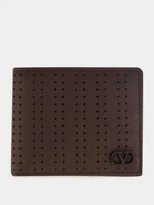 Valentino Garavani Dark Brown Perforated Leather Wallet Brown