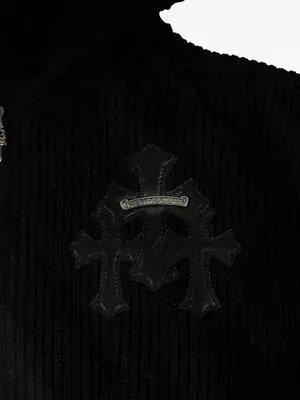 Chrome Hearts Cashmere Zip-up Hoodie With Leather Cross Patches