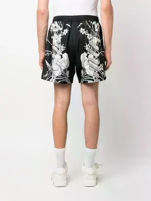 Amiri Floral-print Silk Track Shorts - Black