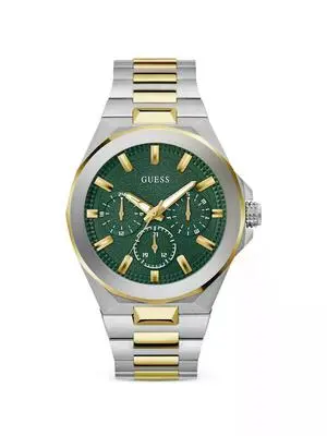 Guess Multi-function Watch With Two-tone Link Bracelet - Green
