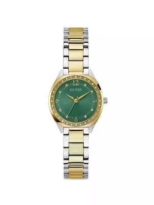 Guess Round Face Watch With Crystal Embellished Bezel - Green