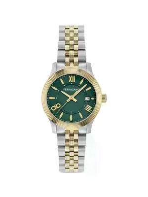 FERRAGAMO Duo 28mm Two-tone Link Bracelet Watch With Dial - Green