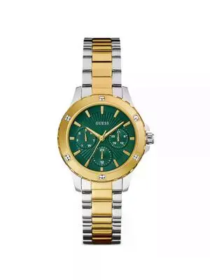 Guess Mist 35mm Watch With Crystal Embellished Bezel - Green