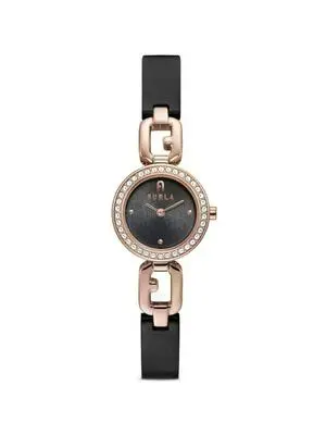 Furla Arco Chain 28mm Watch With Crystal Embellished Bezel - Black