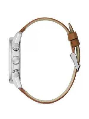 Guess Dawson 44mm Multi-function Watch With Brown Leather Strap