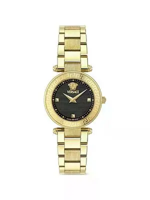 Versace Revive Petite 30mm Watch With Greca-engraved Bezel - Black