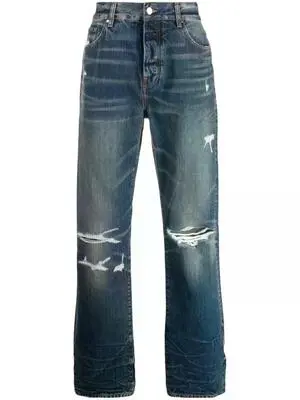 Amiri Logo-patch Ripped Detailing Straight-leg Jeans