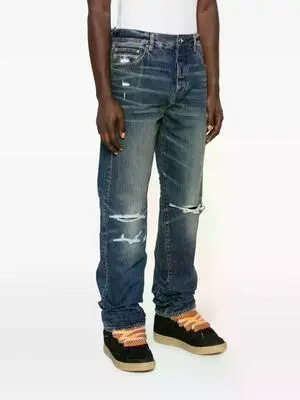 Amiri Logo-patch Ripped Detailing Straight-leg Jeans