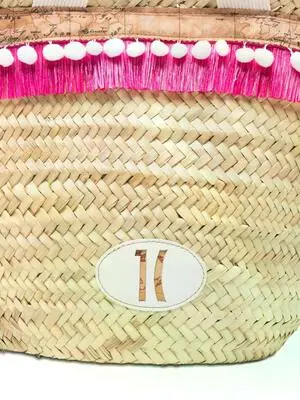 ALVIERO MARTINI 1° CLASSE Woven Textured Tote Bag With Fringe And Pom-pom Detail