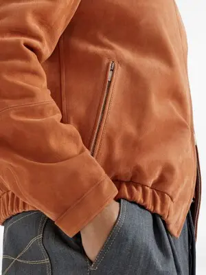 Brunello Cucinelli Suede Leather Zip-up Jacket - Orange
