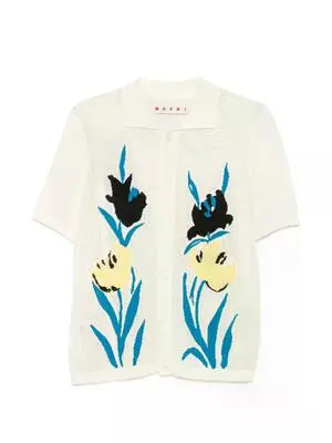 Marni Floral Intarsia Mesh Cardigan - Neutrals