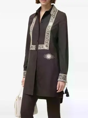 Burberry Embroidered Silk Shirt Dress - Brown