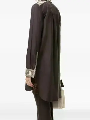 Burberry Embroidered Silk Shirt Dress - Brown